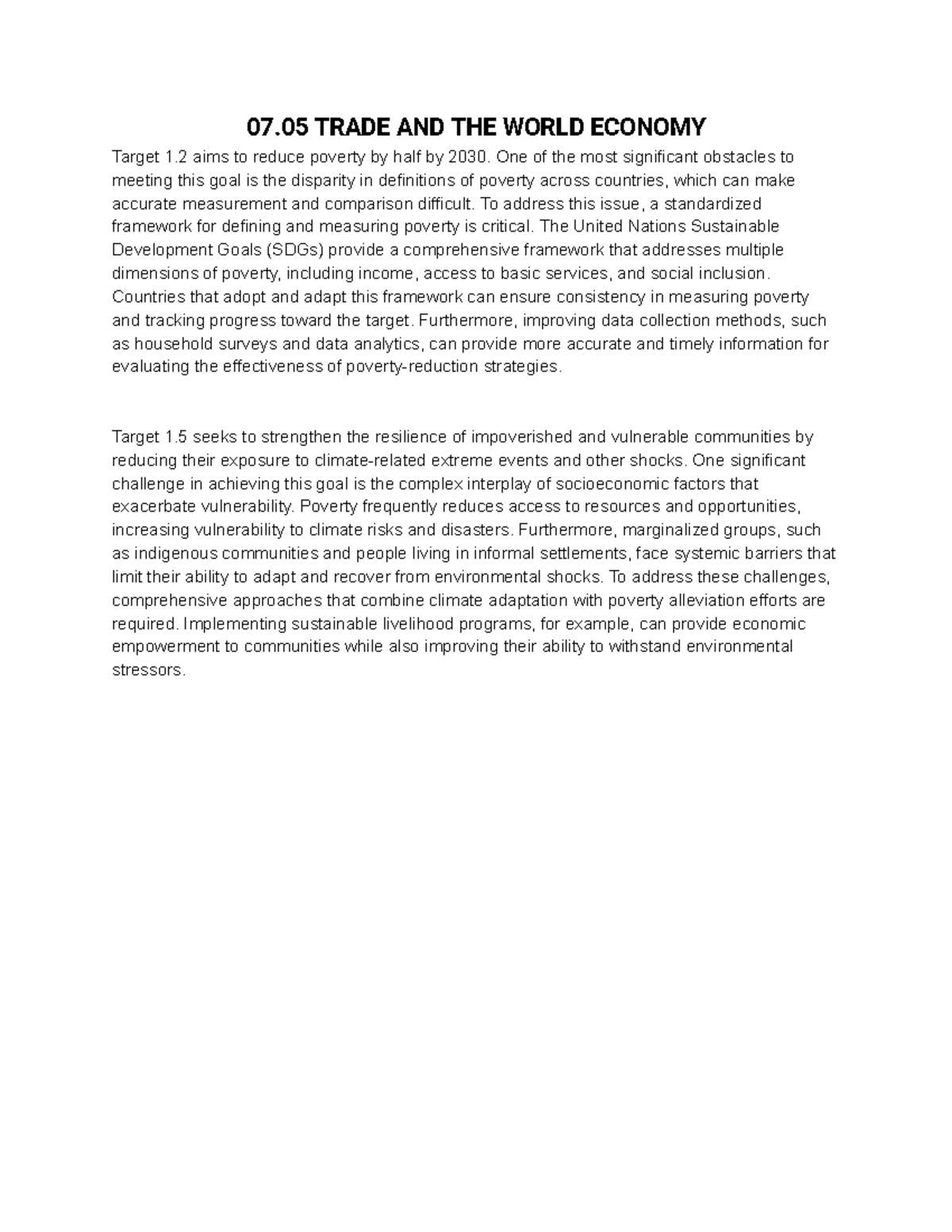 07.05 Trade & World Economy: Addressing Poverty & Resilience Challenges ...