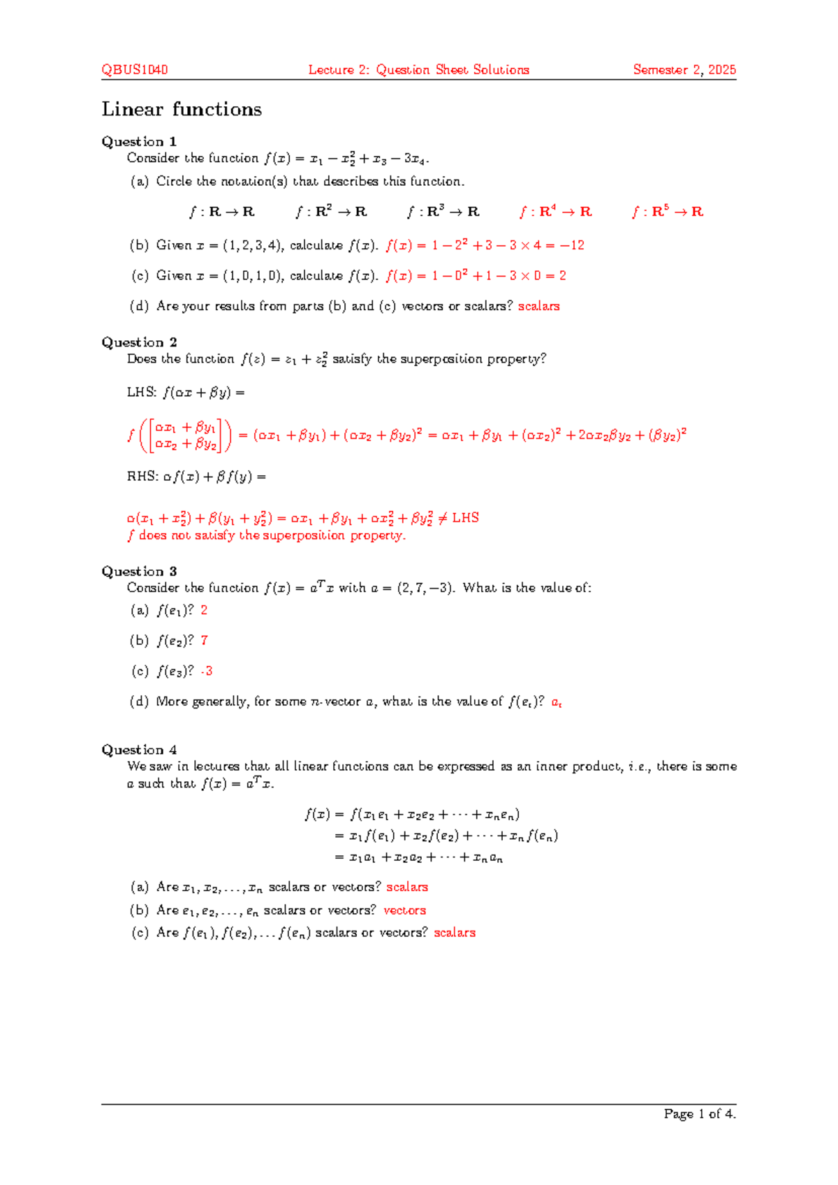 QBUS1040 Lecture 2: Solutions to Question Sheet Semester 2, 2025 - Studocu