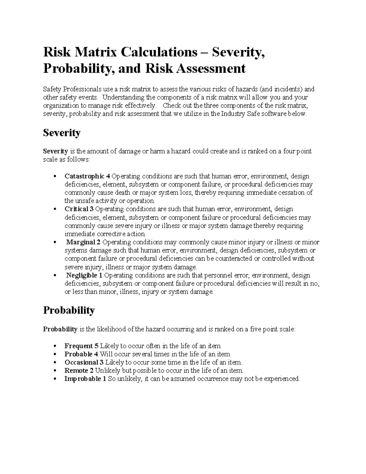Risk Matrix Calculations: Severity, Probability & Assessment Notes ...