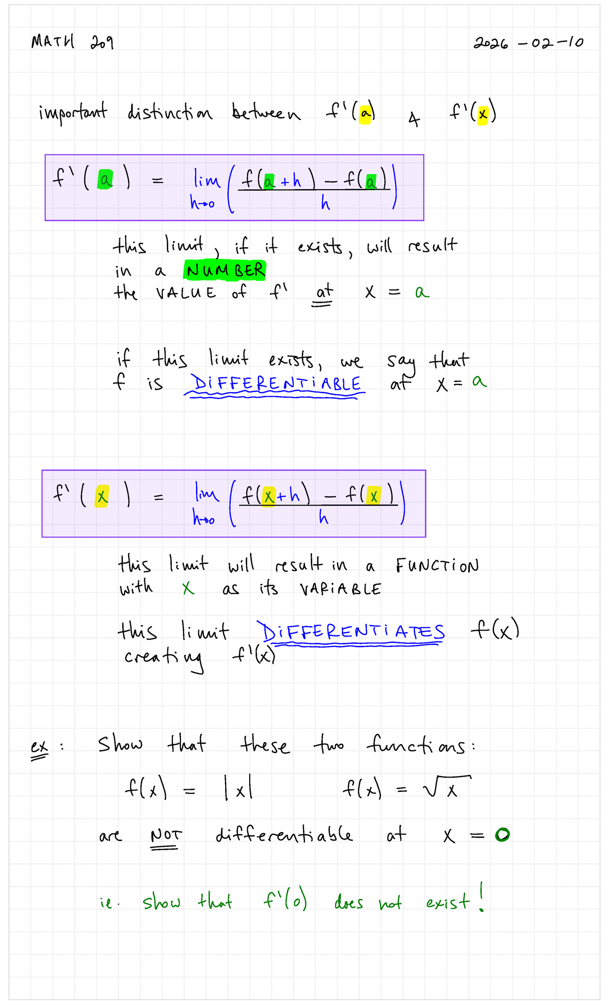 MATH 209 Lecture Notes: Differentiability and Power Rule Concepts - Studocu