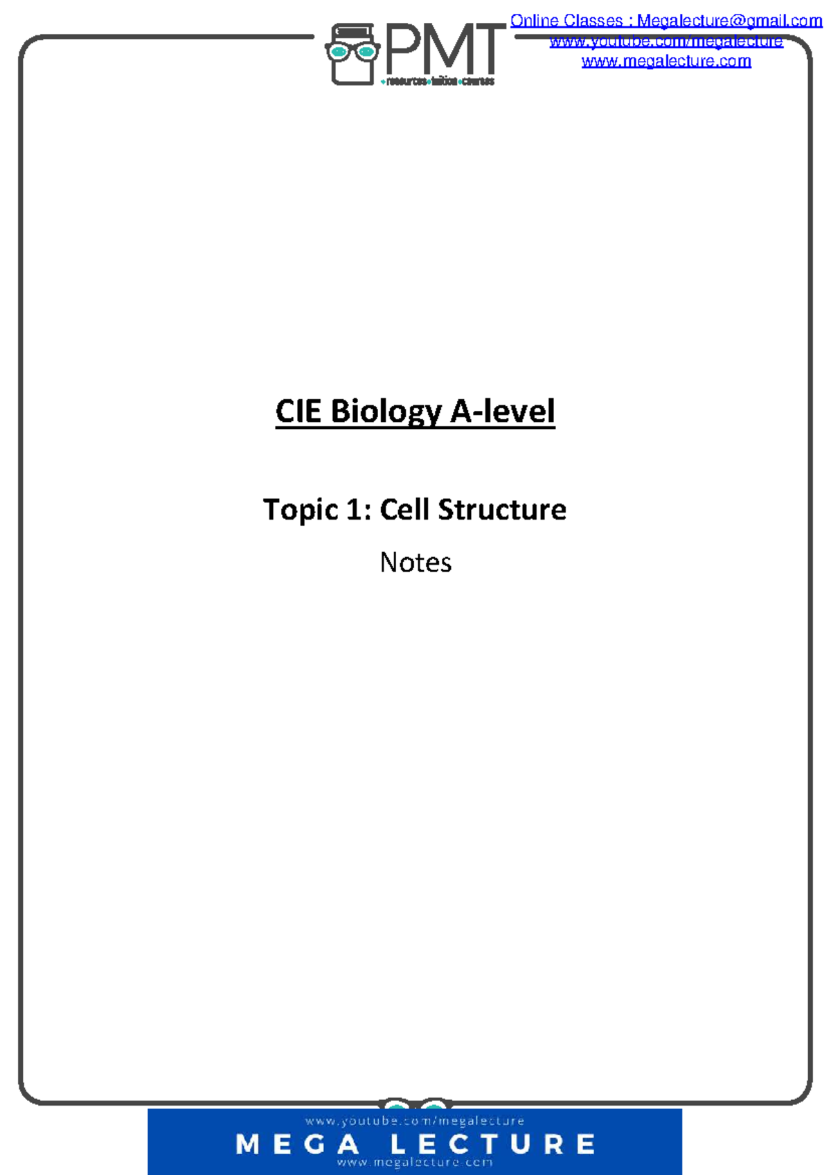 CIE Biology A-level: Cell Structure Notes - Studocu