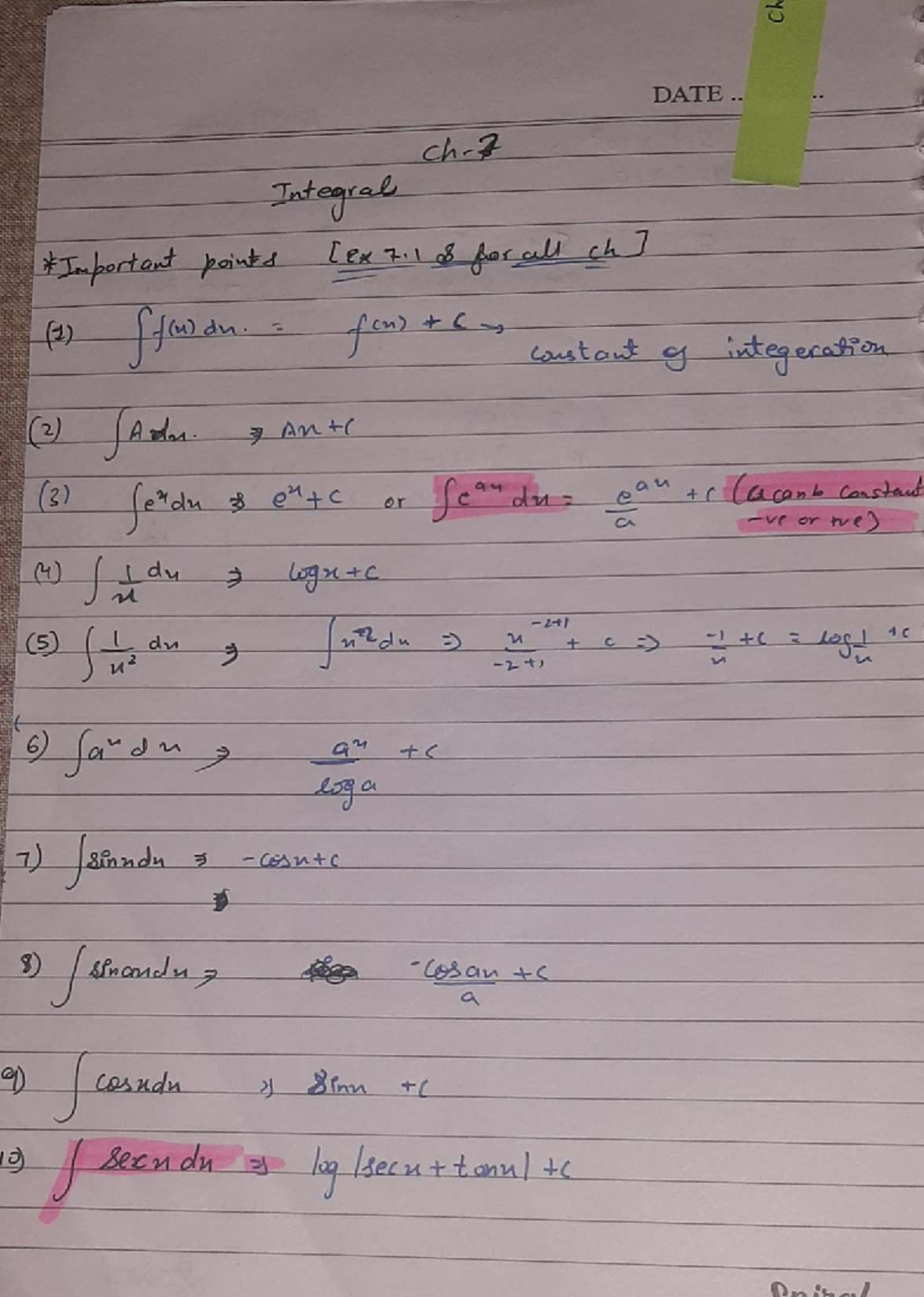 Integration Important Points and Techniques for Course CODE: MATH101 ...
