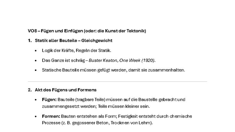 VO8 - Fügen und Formen: Tektonik und Statik in der Architektur - Studocu