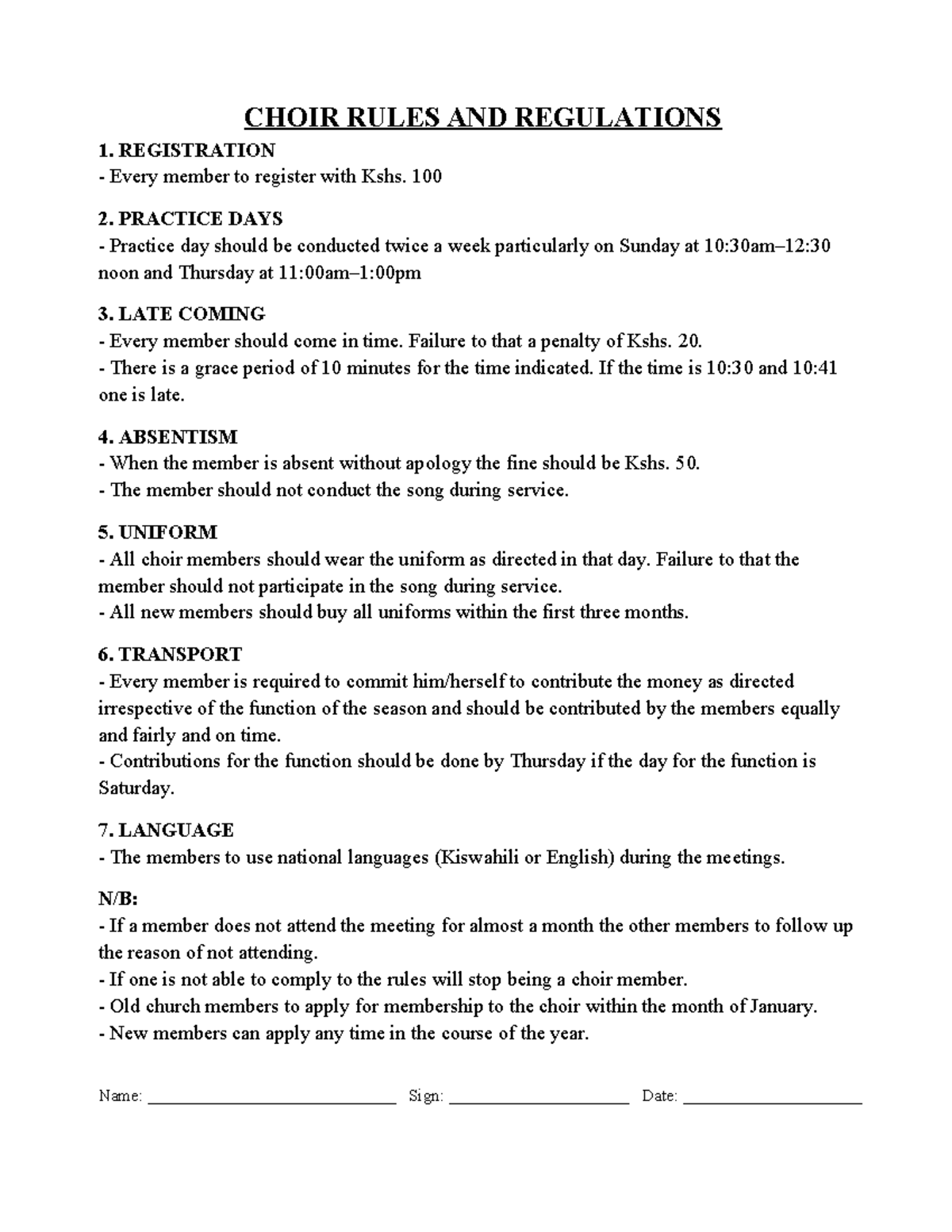 CHOIR RULES AND REGULATIONS: Membership Guidelines and Conduct - Studocu