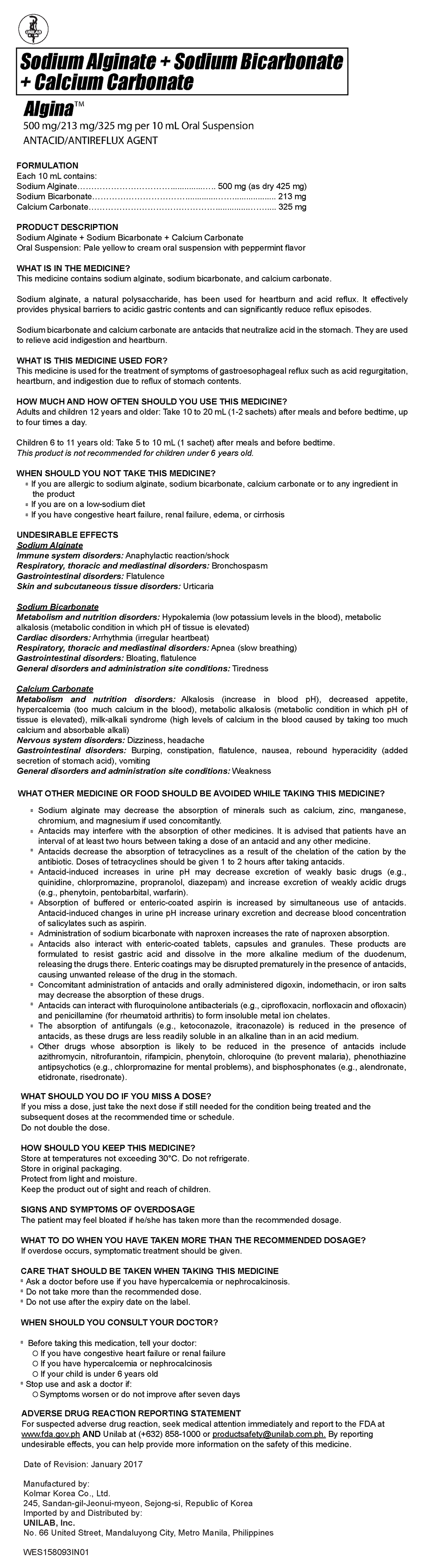 Algina Oral Suspension: Sodium Alginate, Bicarbonate & Calcium ...