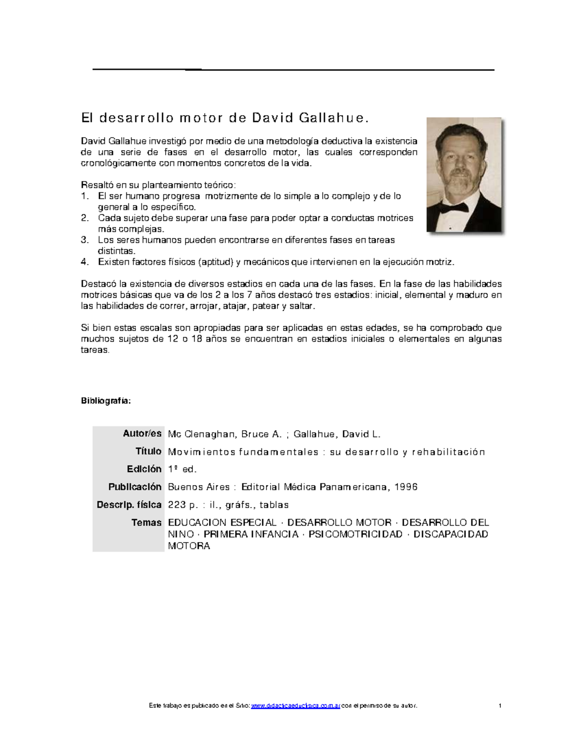 Evaluación de Patrones Motores según Gallahue: Desarrollo Motor - Studocu