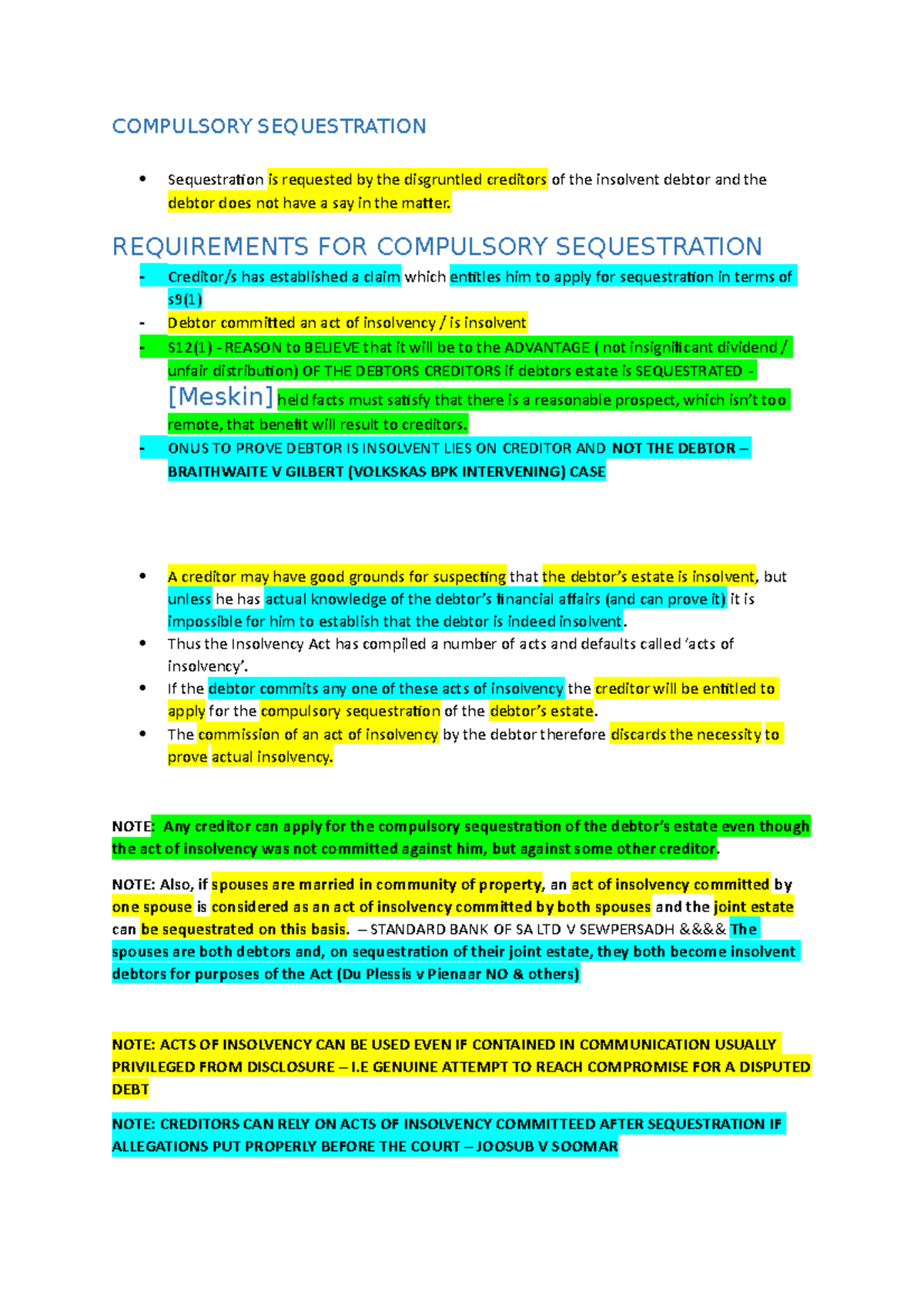 INS Law Notes: Understanding Compulsory Sequestration Principles - Studocu