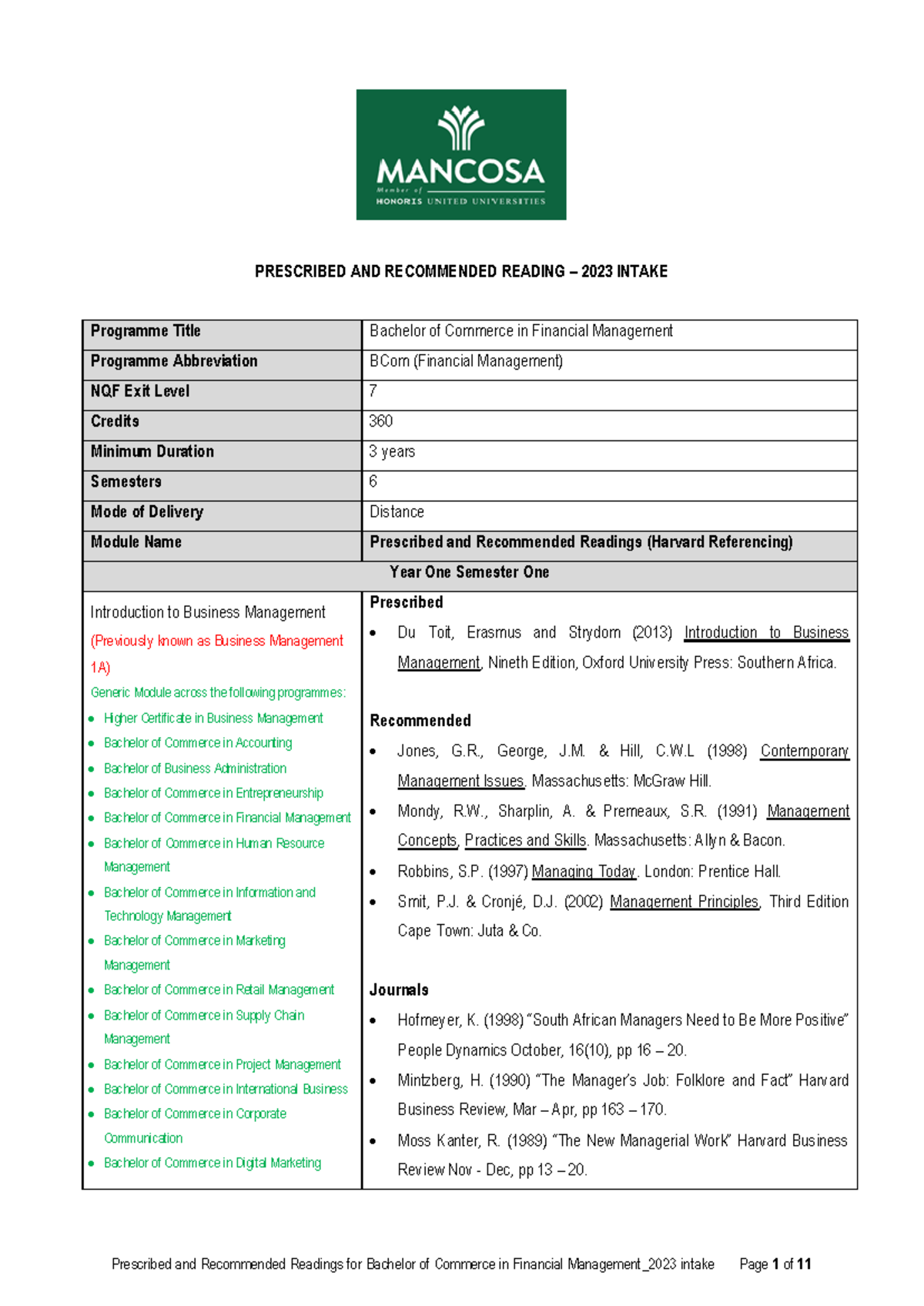 BCom Financial Management Textbook List for 2023 Intake - Studocu