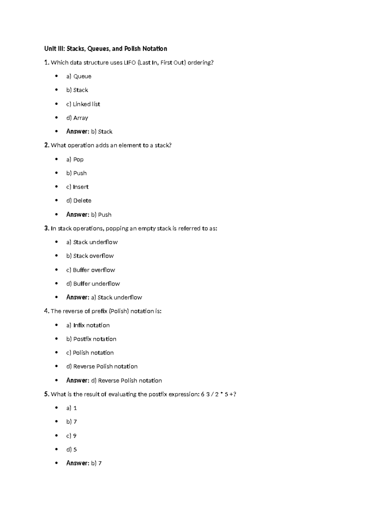 CSE205 Final Exam MCQs on Stacks, Queues, Trees, and Recursion - Studocu