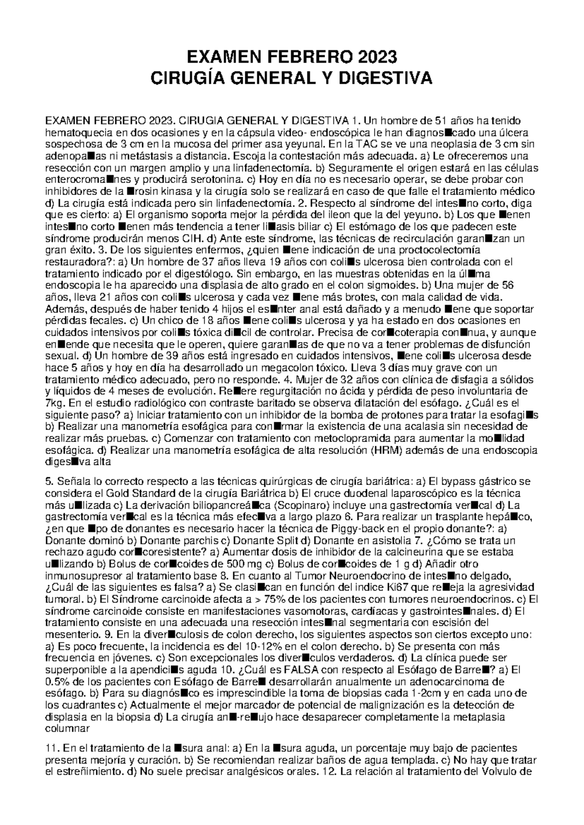 Examen Final FEB 2023 - Cirugía General y Digestiva - Studocu