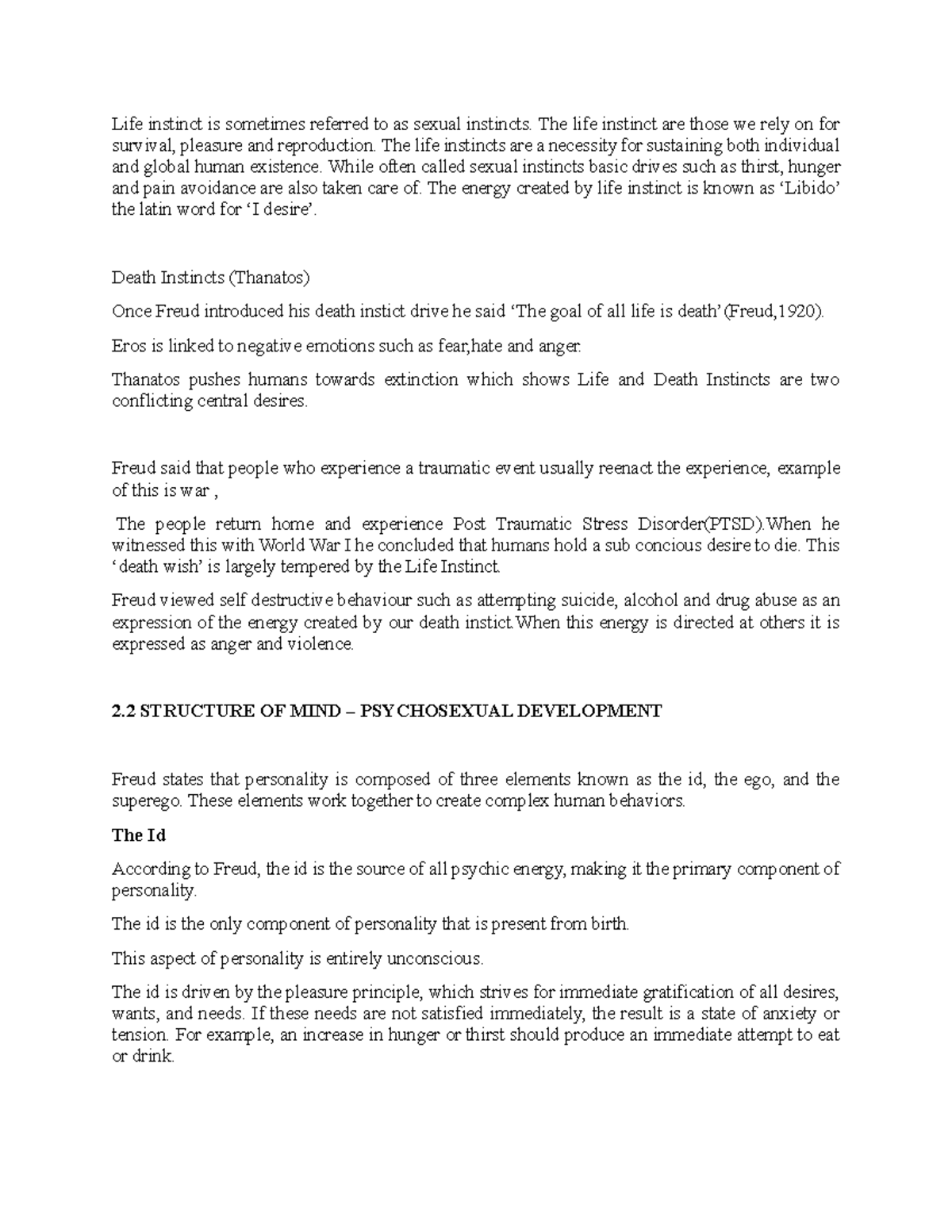 TP - UNIT 2 - Freud's Life and Death Instincts & Psychosexual ...