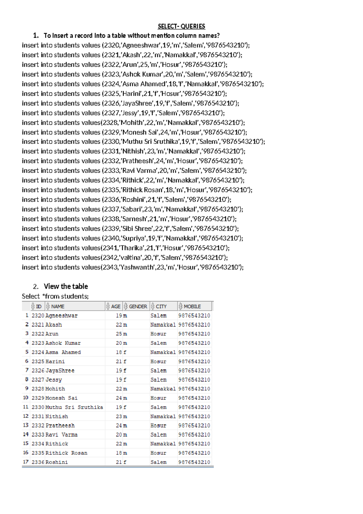 Oracle Queries 3: SELECT Statements and Examples - Studocu