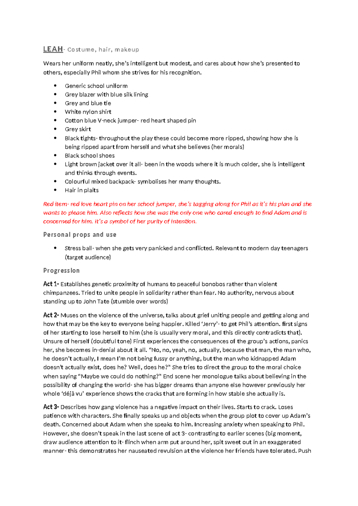 GCSE Drama: In-Depth Leah Character Analysis and Development - Studocu