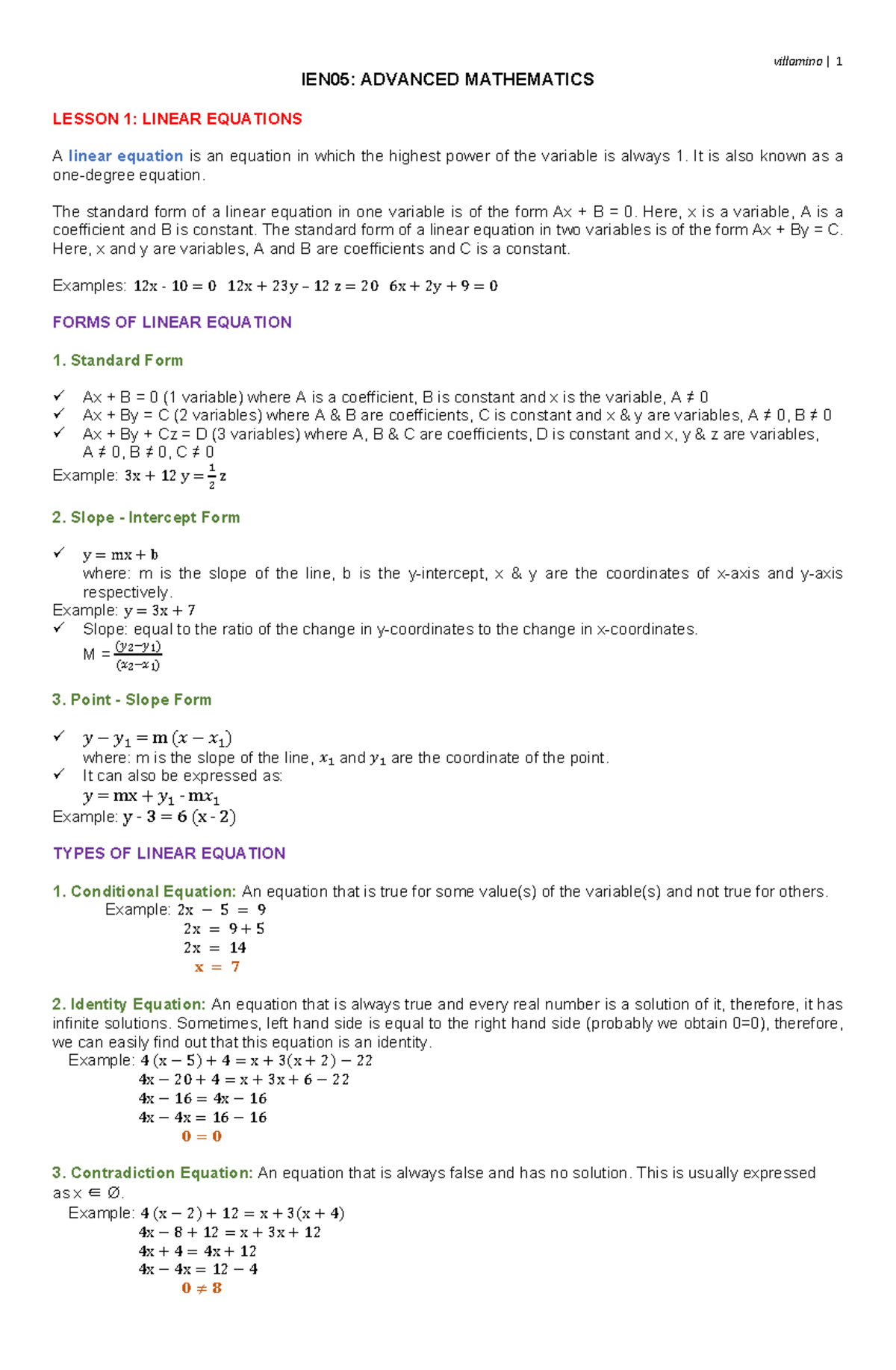 Advanced-math - LECTURE NOTES FOR SPECIFIC SUBJECT - IEN05: ADVANCED ...