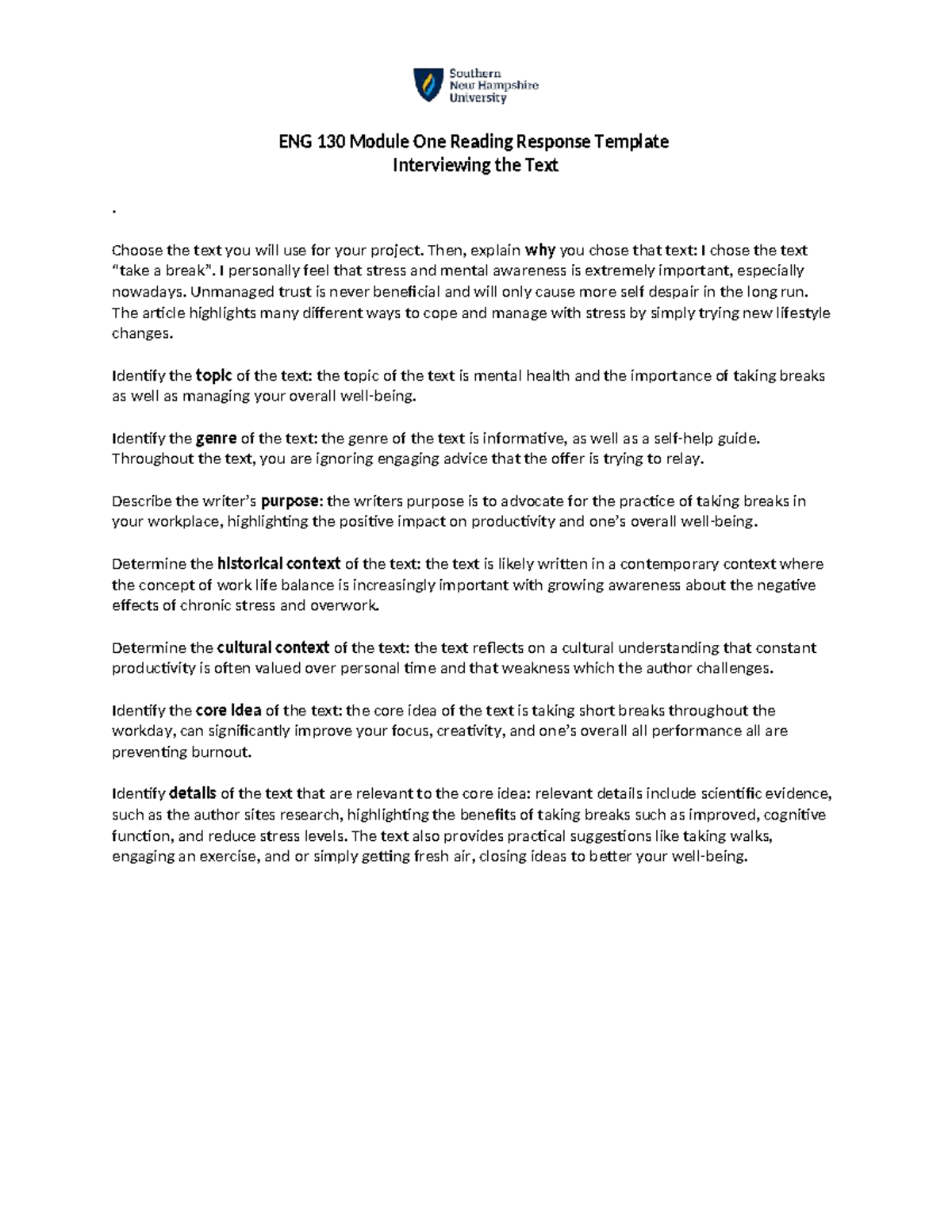 ENG 130 Module One Reading Response Template copy 2 - ENG 130 Module ...