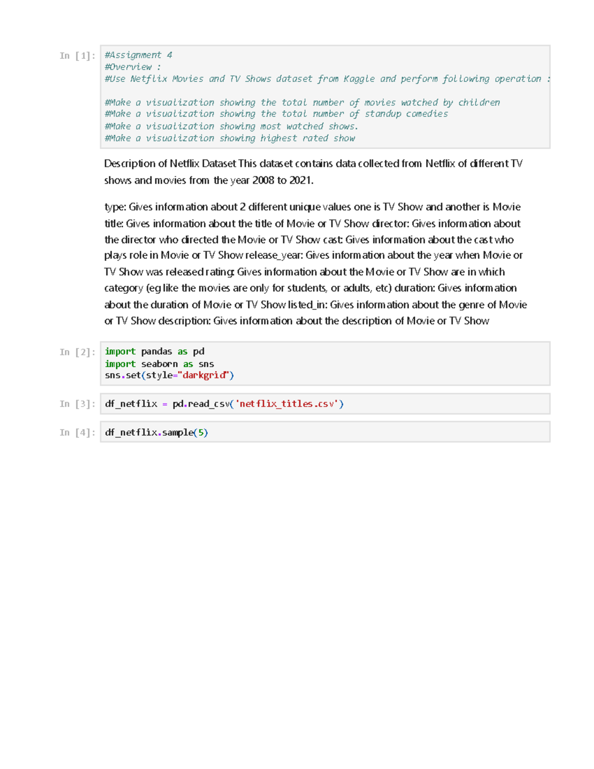 Netflix Dataset Analysis and Visualizations - Assignment 4 - Studocu