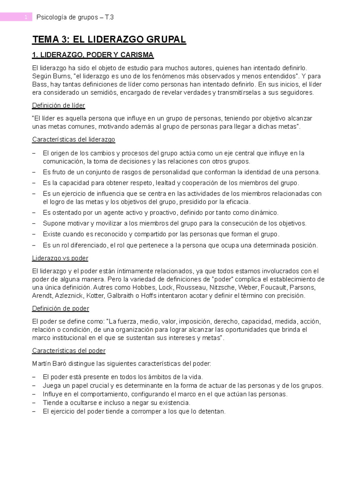 Psicología de grupos T.3: Tema 3 - El Liderazgo Grupal - Studocu