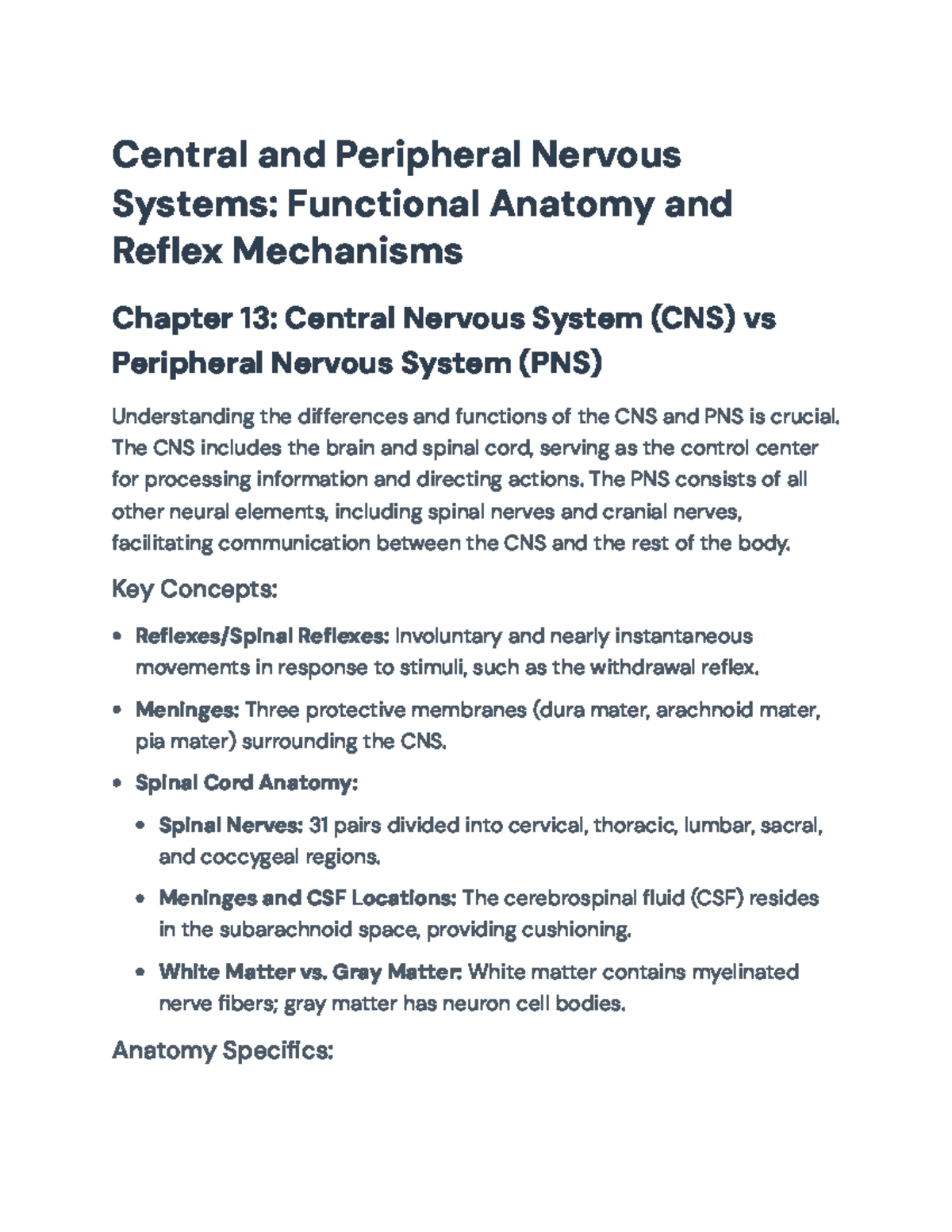 Understanding CNS & PNS: Key Concepts & Reflex Mechanisms - Studocu
