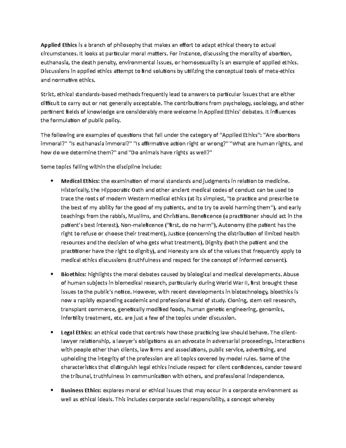Applied Ethics Notes - Applied Ethics is a branch of philosophy that ...