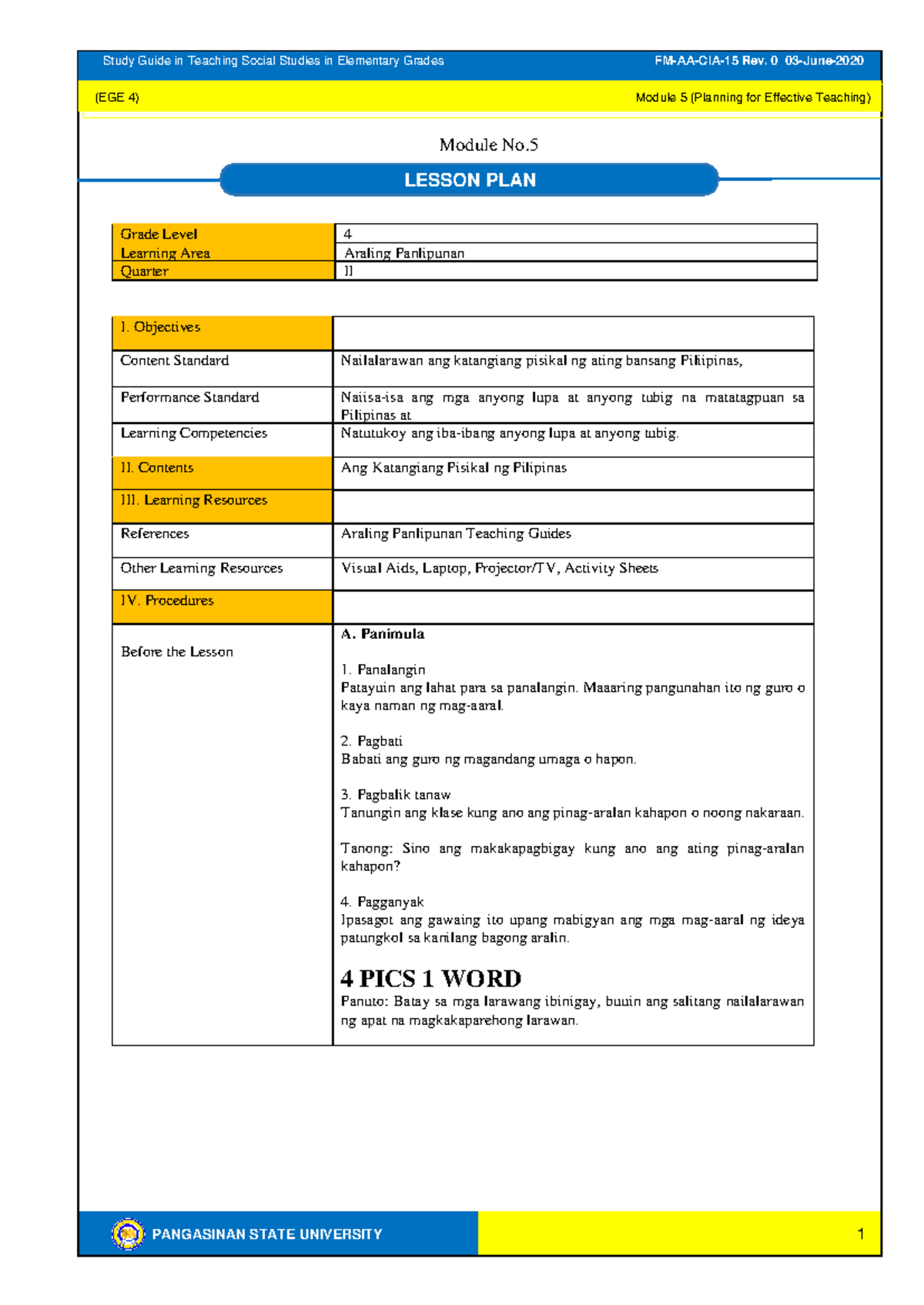 EGE 4 Lesson Plan: Effective Teaching in Social Studies for Elementary Grades - Studocu