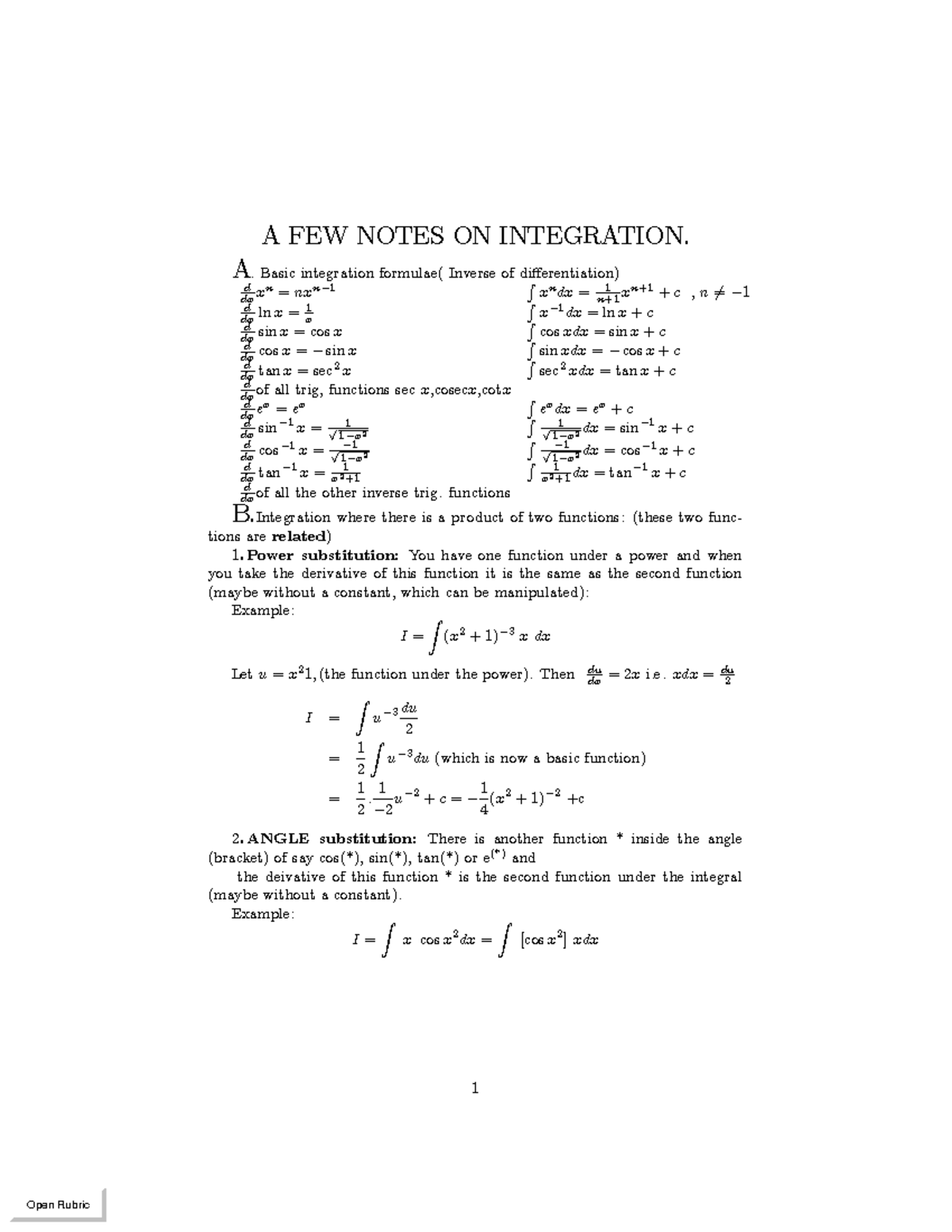 Methods of Integration: Basic Formulas Explained - Studocu