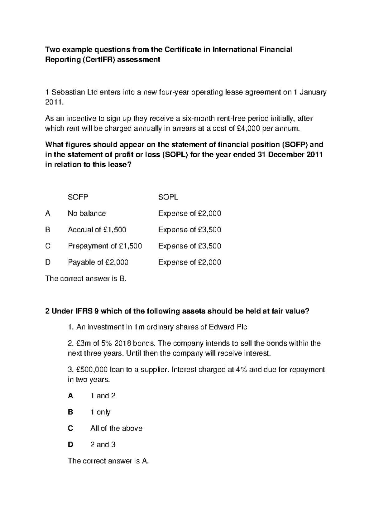 CertIFR Example Questions: Financial Reporting Assessment Questions ...