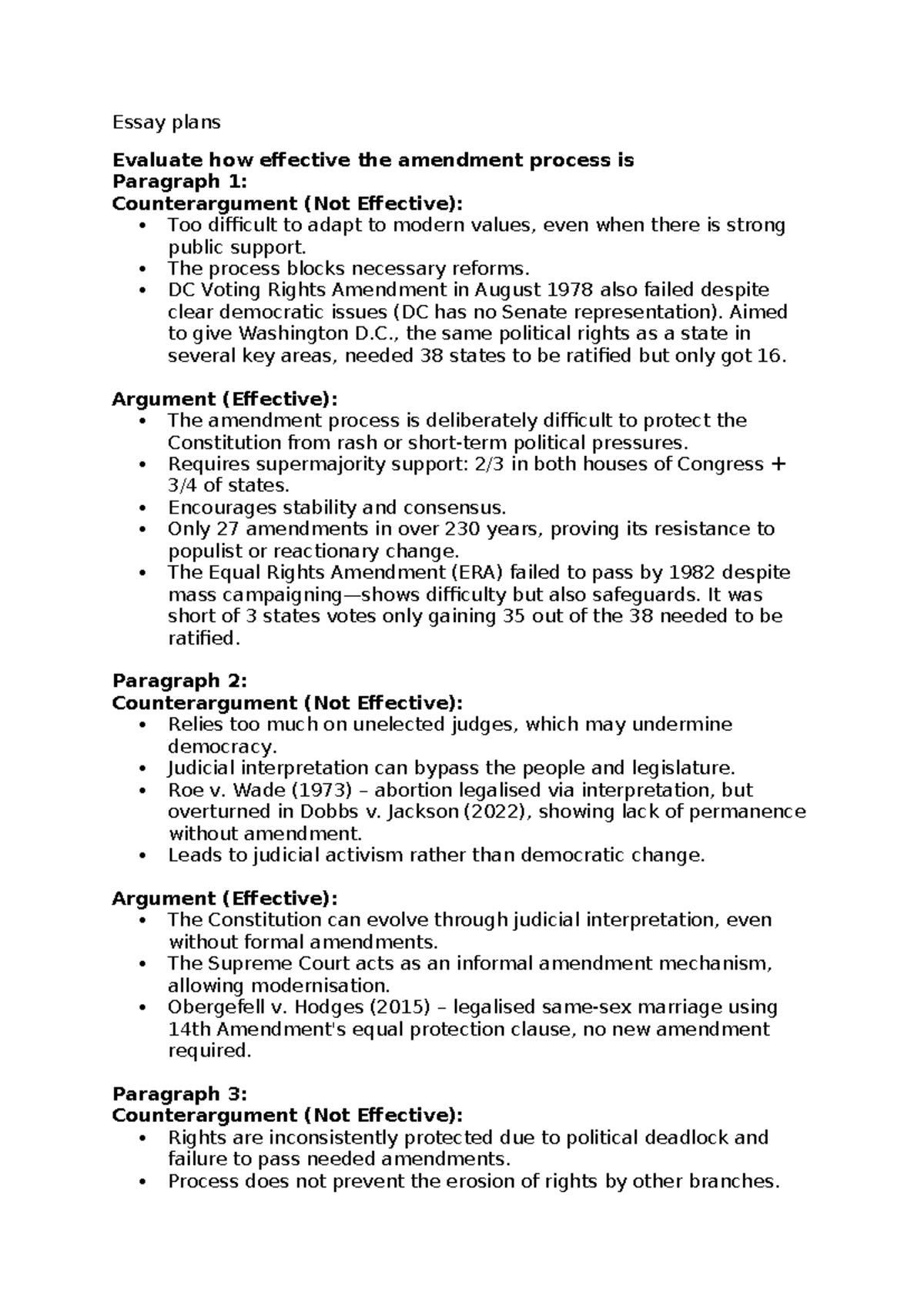 Essay Plans: Evaluating the Effectiveness of the US Constitution - Studocu