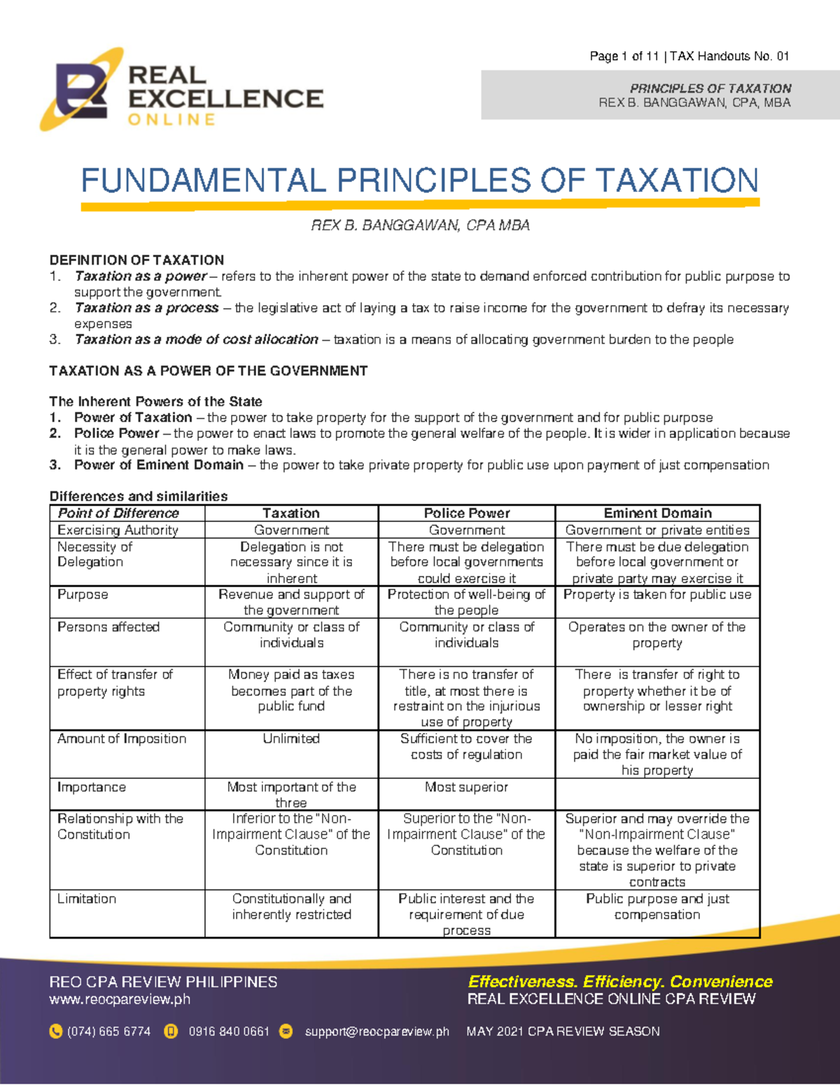 REO Fundamental Principles of Taxation Review Notes for CPA Exam - Studocu
