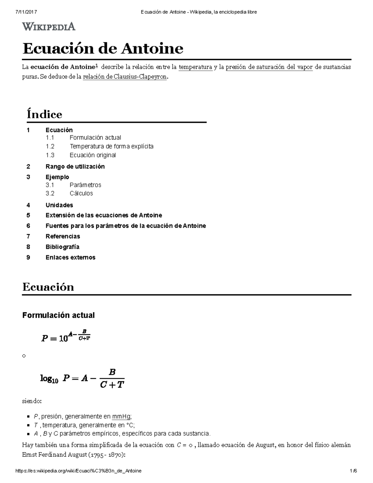 Ecuacion de antoine - Ecuación de Antoine La ecuación de Antoine 1 ...