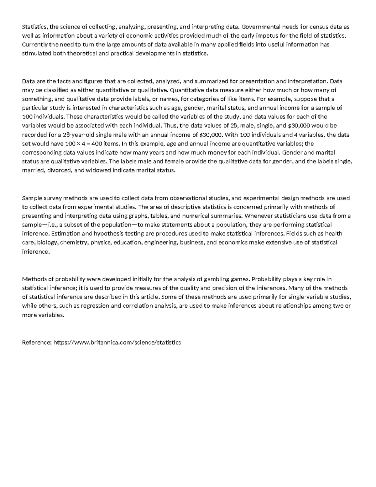 Stat 101: Understanding Data Collection and Statistical Inference - Studocu