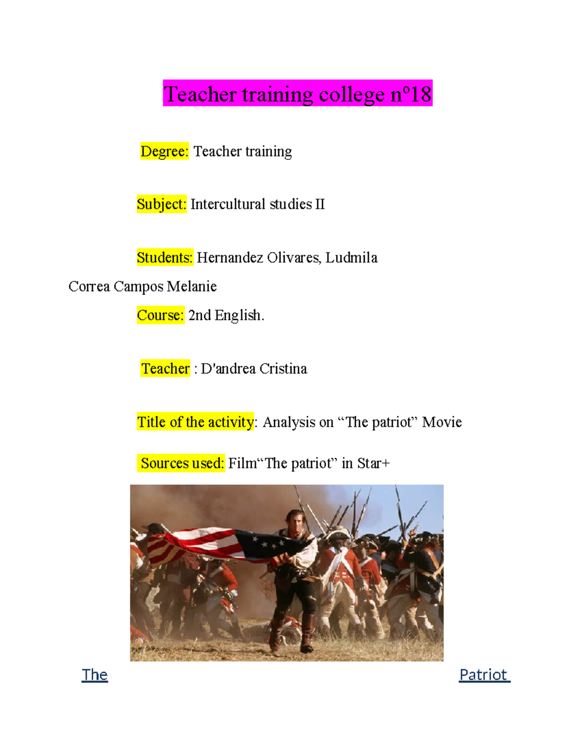 Analysis of "The Patriot" Movie - Questions and Insights (ENG 2) - Studocu