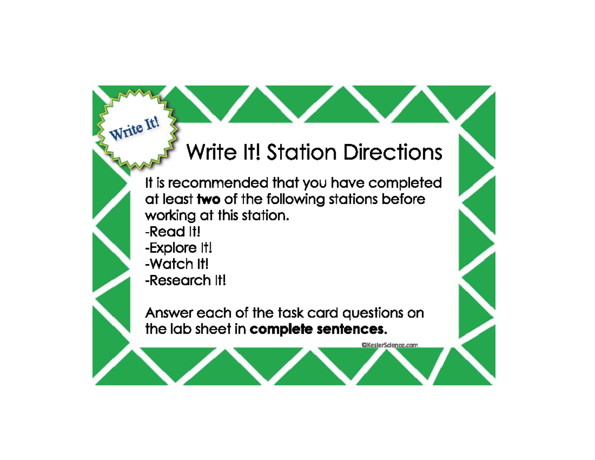 Classification Stations-Student - It! Write Write It! Station ...