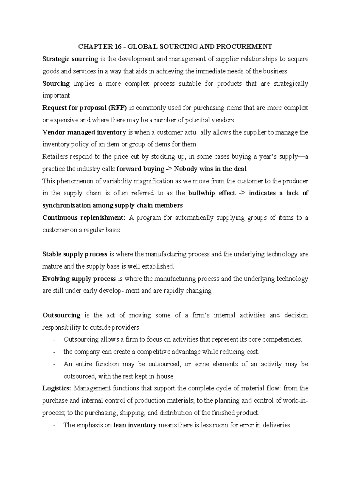 OSCM - Final Exam - Chapter 16: Global Sourcing & Procurement Insights ...