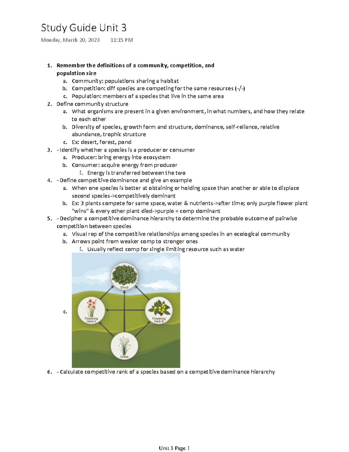 Study Guide Unit 3 - Remember the definitions of a community, competition, and population size a ...