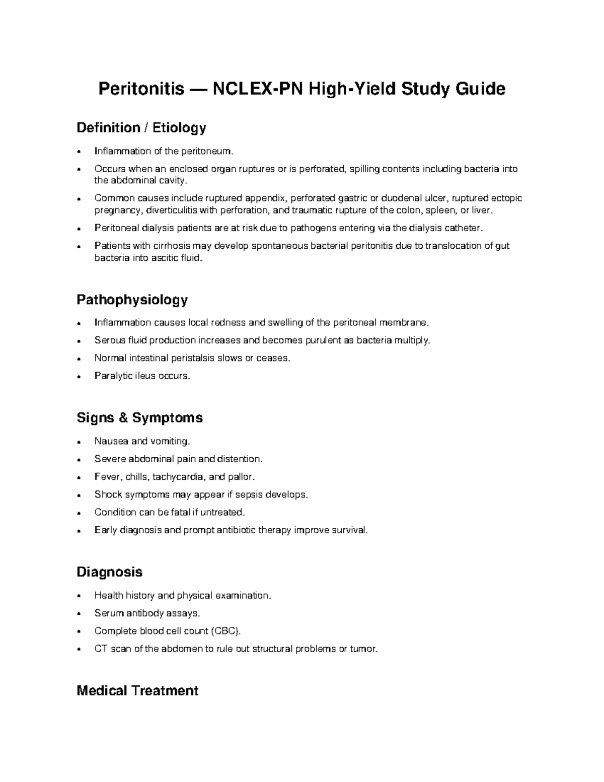 Peritonitis NCLEX-PN Study Guide: Definition, Causes, and Symptoms ...