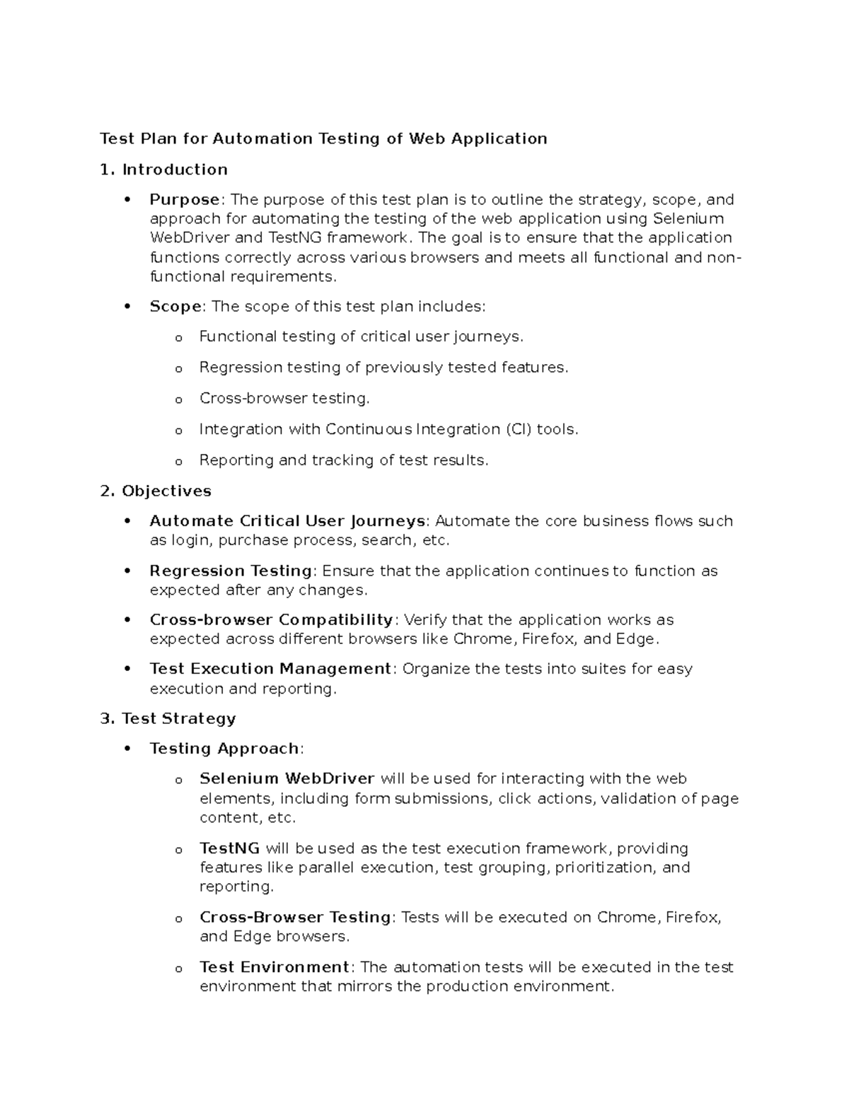 Test Plan for Automation Testing (Selenium & TestNG) - Studocu