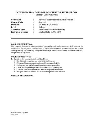 Masining NA Pagpapahayag PARA SA MGA MAG Aaral - Michael John L. Uy, MPA METROPOLITAN COLLEGE OF ...
