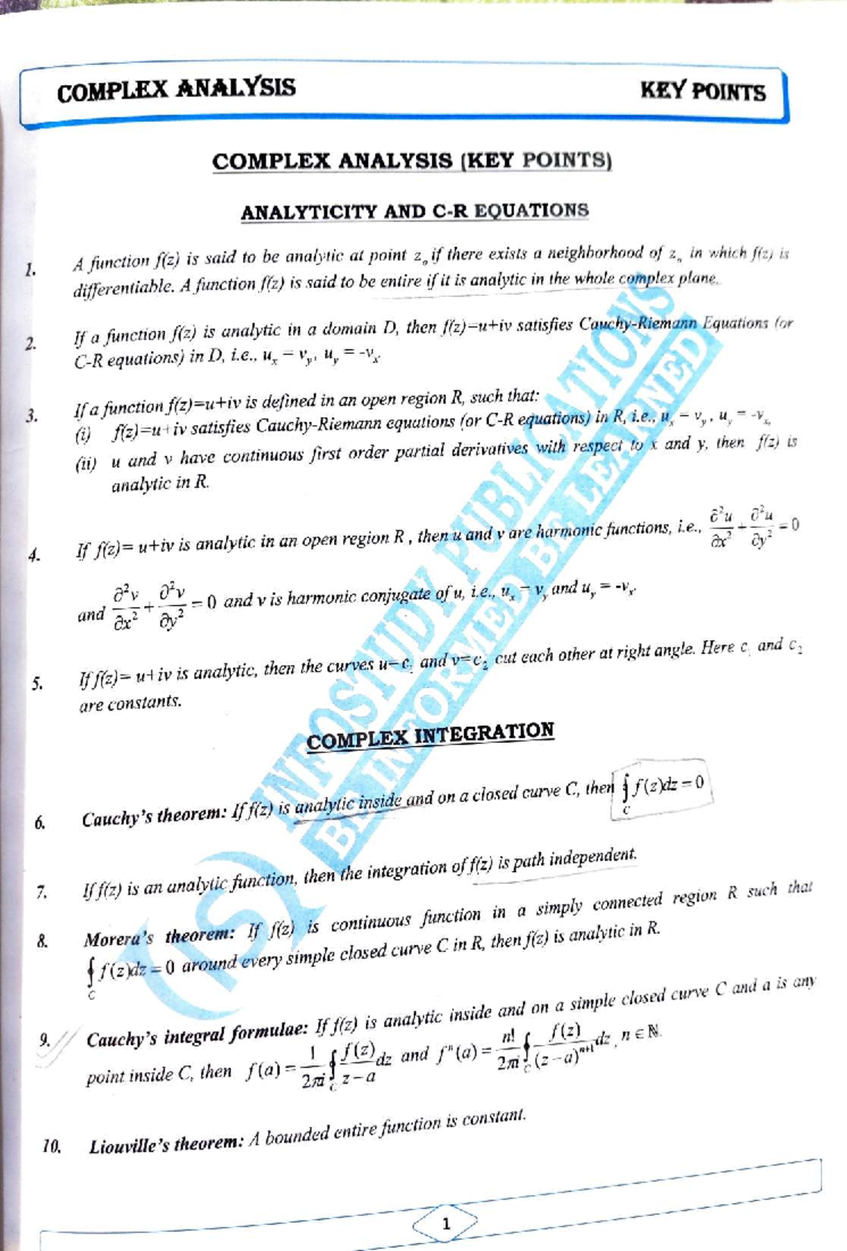 Complex Analysis & Linear Algebra Key Points (Final Exam Notes) - Studocu