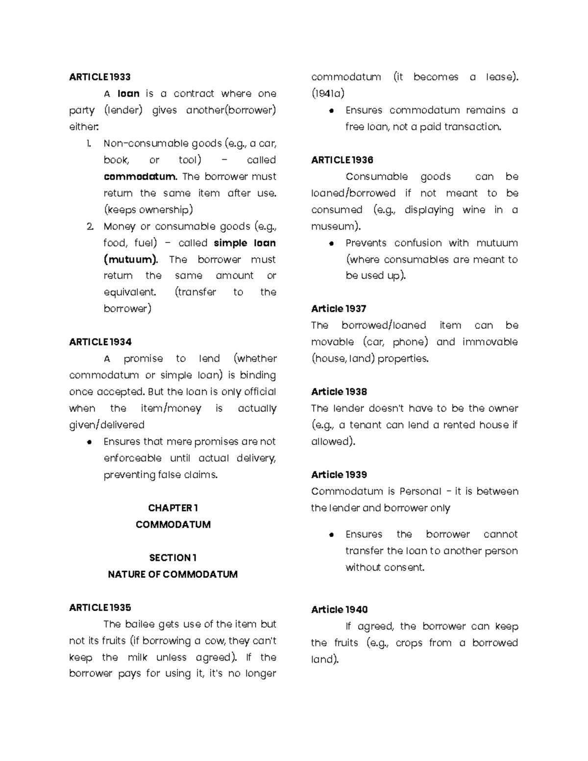 Credit Transactions - Law 2: Understanding Commodatum and Deposits ...