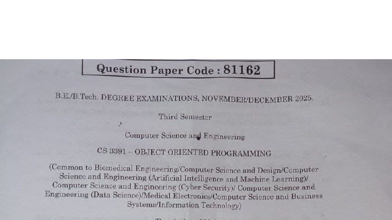 CS3391 OOP Object Oriented Programming Nov Dec 2025 Question Paper ...