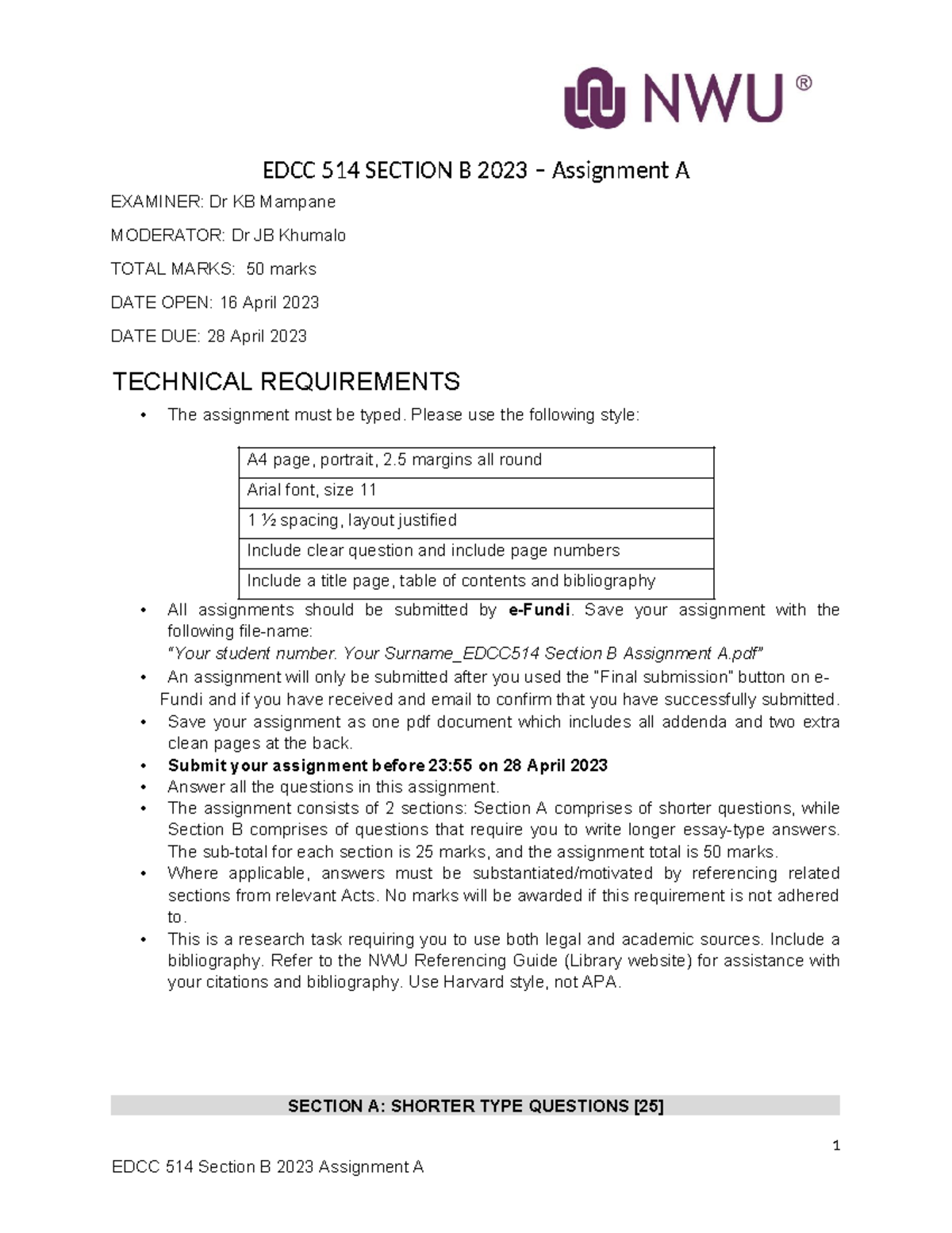 EDCC 514 2023 Section B Assignment A: Legal Rights & School Safety ...