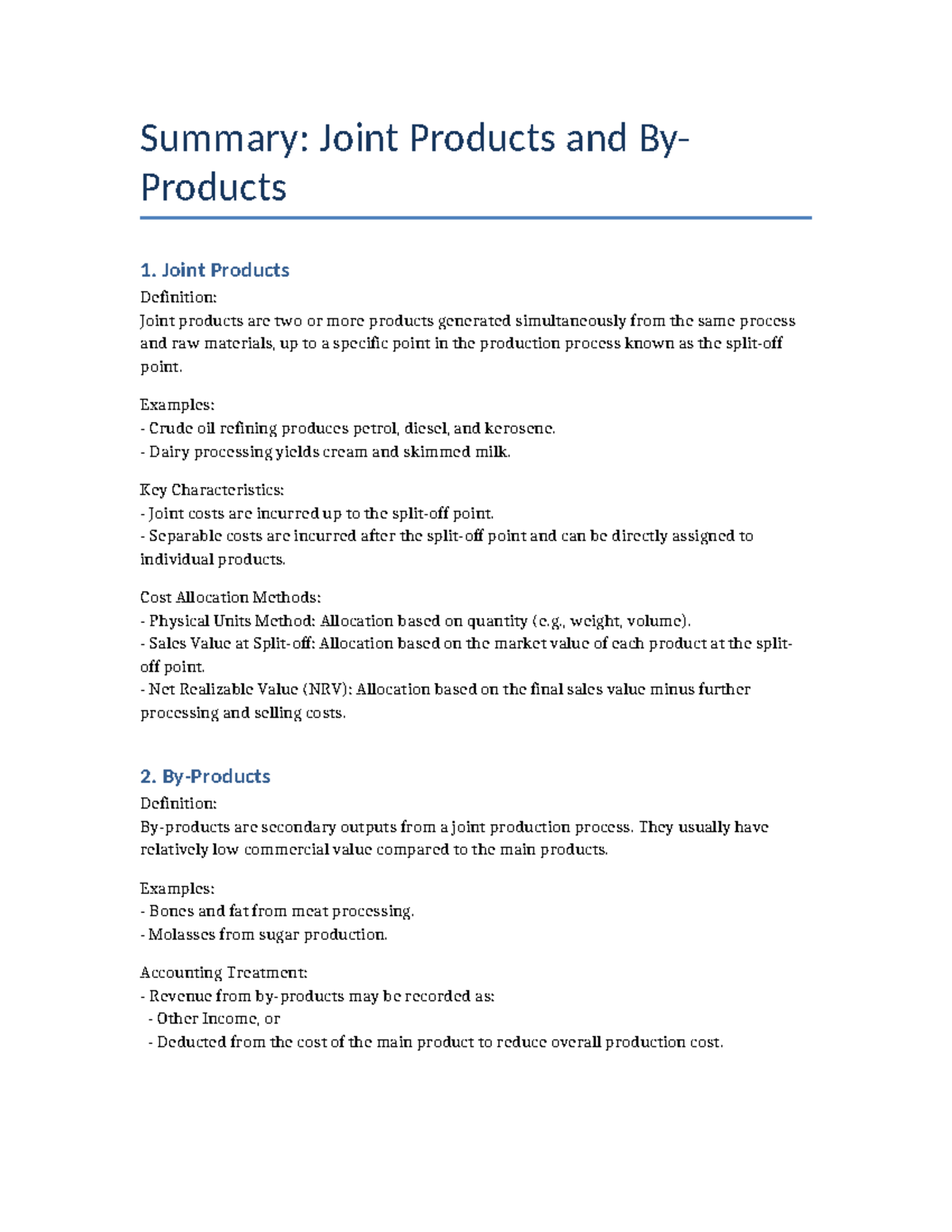 Joint Products and By-Products Summary: Key Concepts and Cost ...