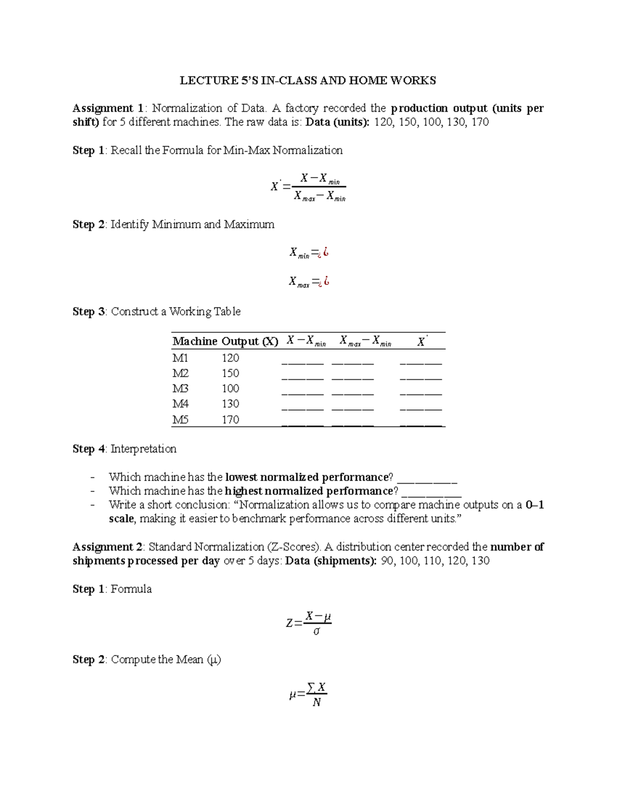 ENG PROB AND STAT LECTURE 5: DATA NORMALIZATION ASSIGNMENTS - Studocu