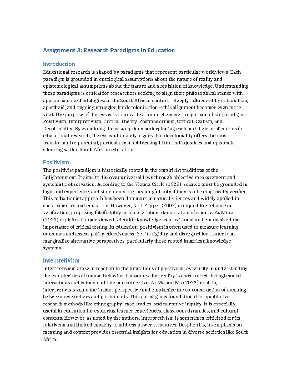 RSE4801 Assignment 3: Comparative Analysis of Educational Paradigms ...