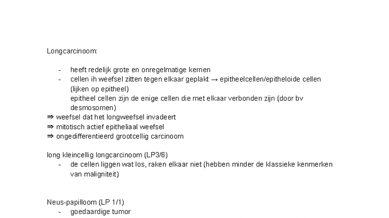 Pathologie Luchtwegen Practicum: Longcarcinoom en Epitheelcellen - Studocu