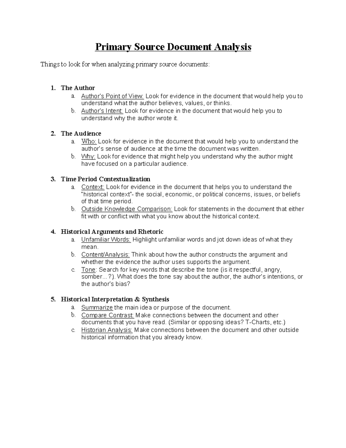 Primary Source Document Analysis Guide: Key Considerations - Studocu