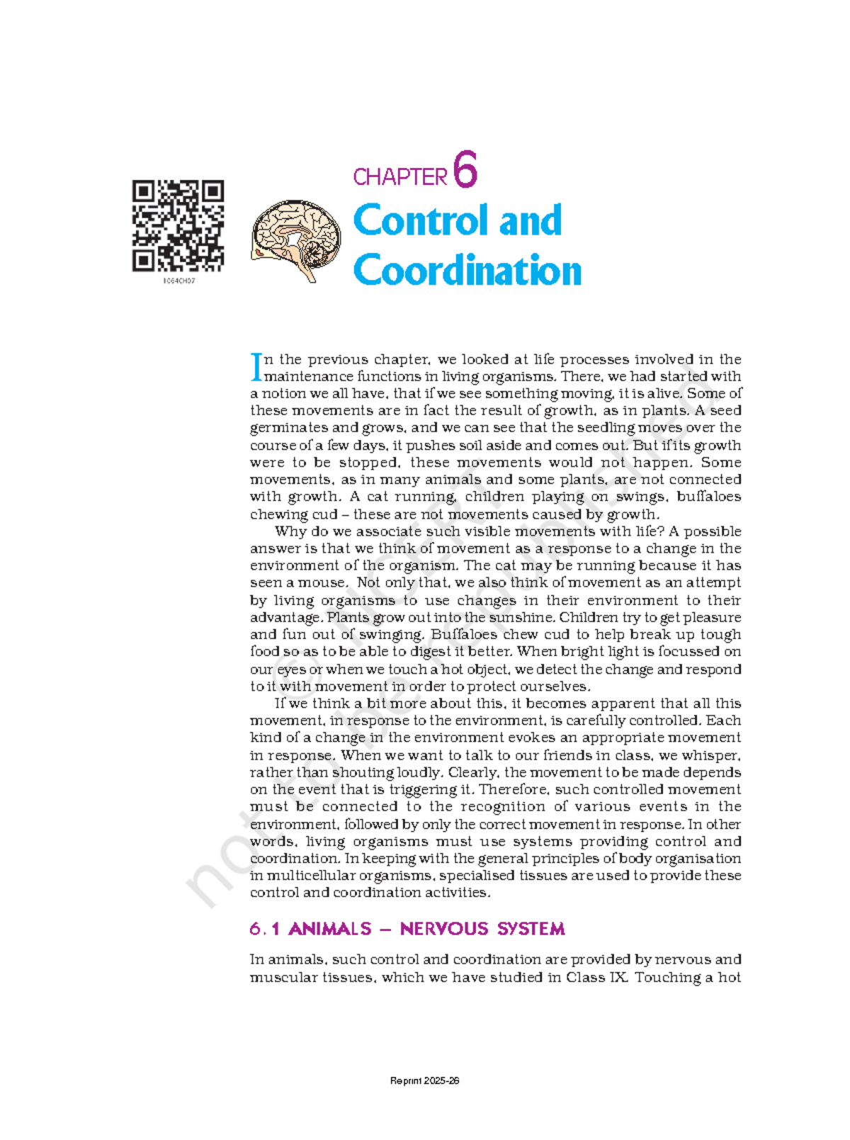 CHAPTER 6: Control and Coordination - Science 100 Reprint Notes - Studocu