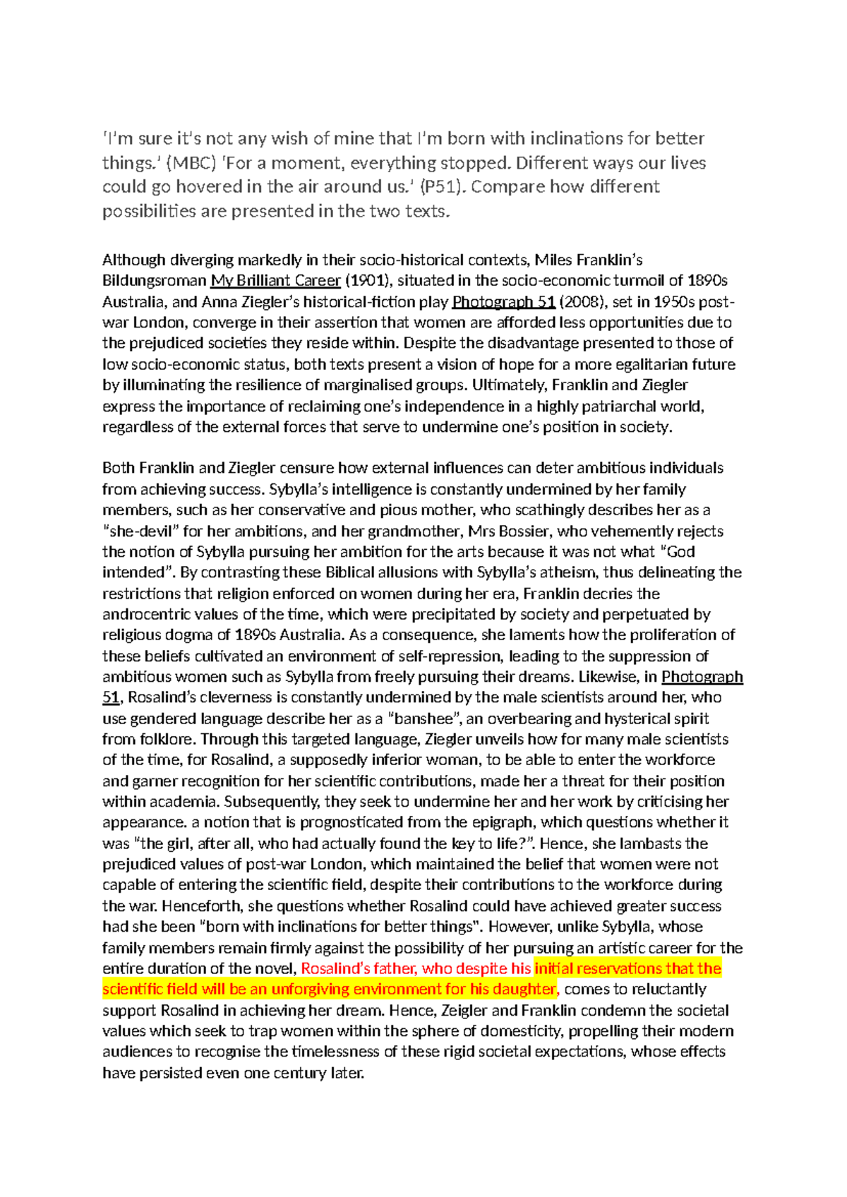 Comparative Analysis of Gender and Class in MBC & P51 - Studocu