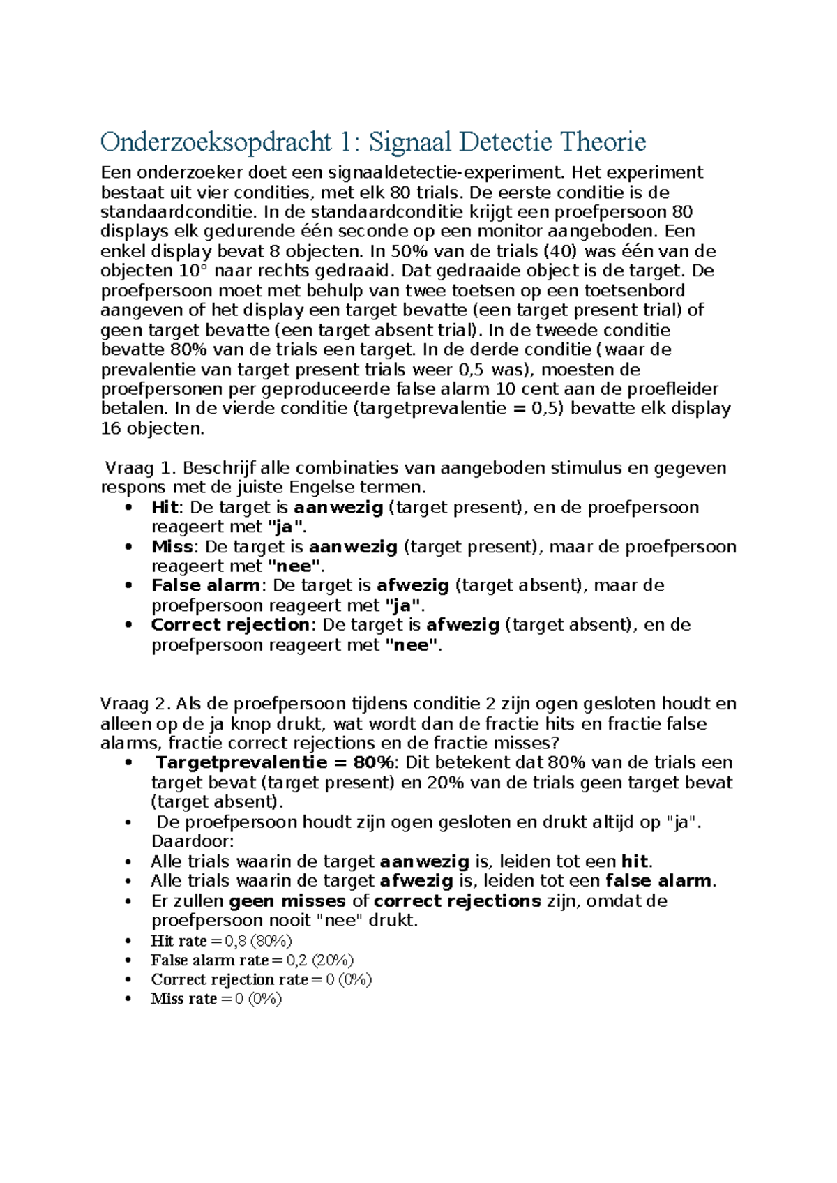 Onderzoeksopdracht 1: Signaal Detectie Theorie (SDT) Analyse - Studeersnel