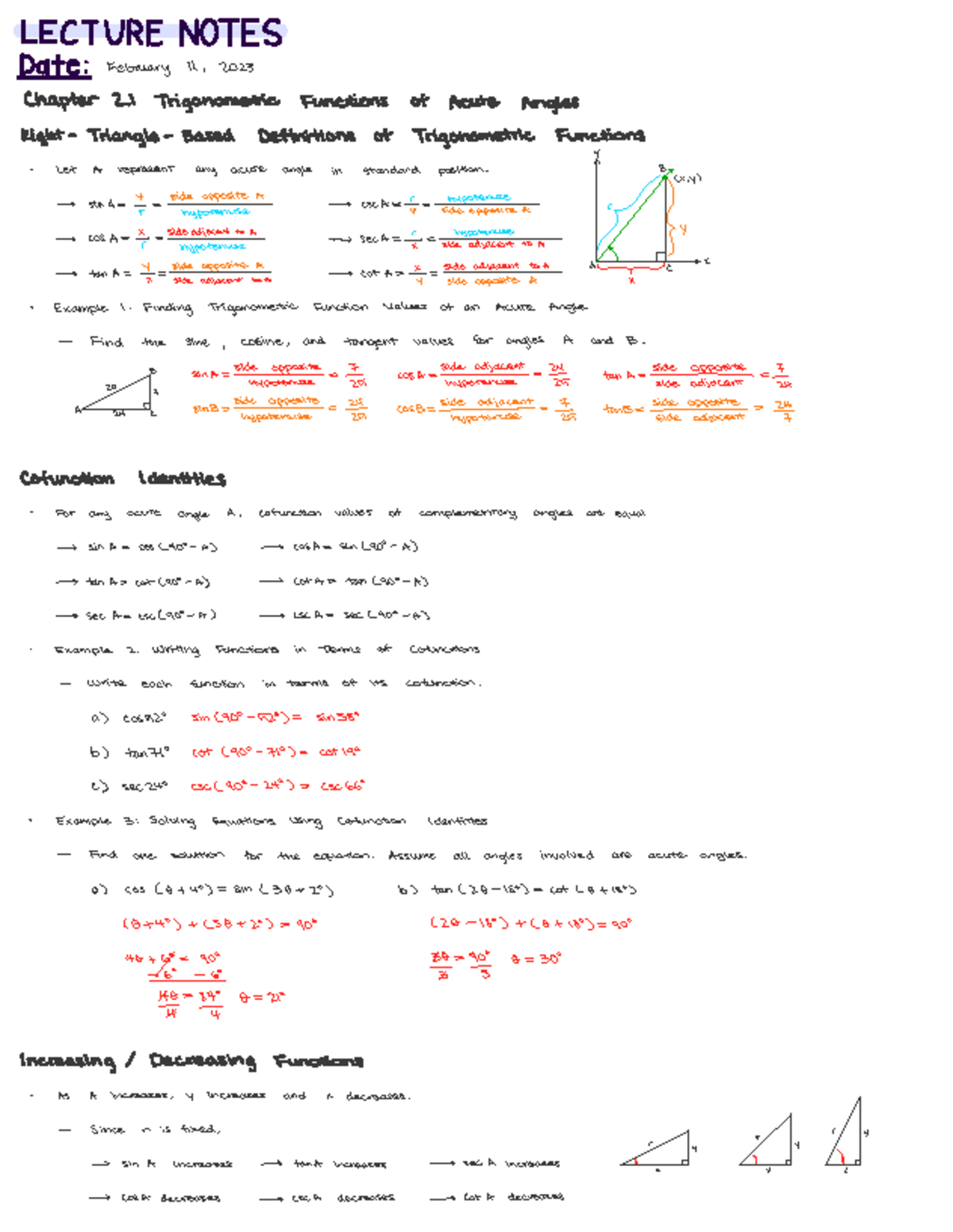 Chapter 2.1 Trigonometric Functions of Acute Angles - C VP- S 30 C ...